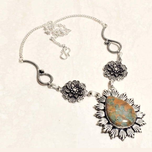 Jewelry | Bamboo Jasper Sterling Silver Sunflower Necklace | Poshmark